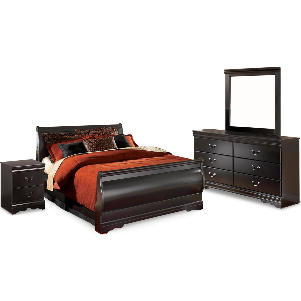 Huey Vineyard 6 Piece Full Sleigh Bedroom - Black | Continental Furniture